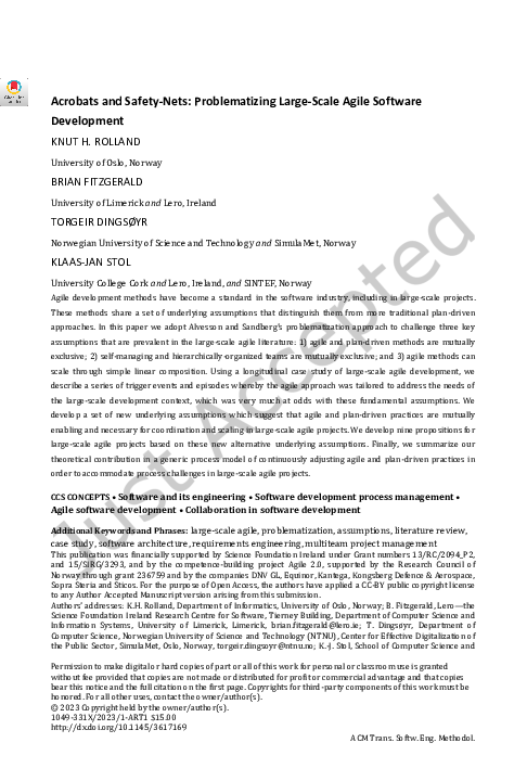 (PDF) Acrobats and Safety-Nets: Problematizing Large-Scale Agile Software Development