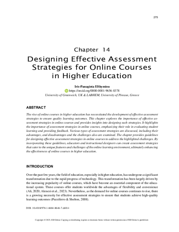 (PDF) Designing Effective Assessment Strategies for Online Courses in ...