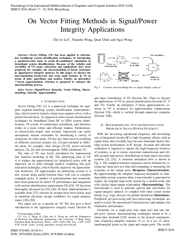 (PDF) On Vector Fitting Methods in Signal/Power Integrity Applications