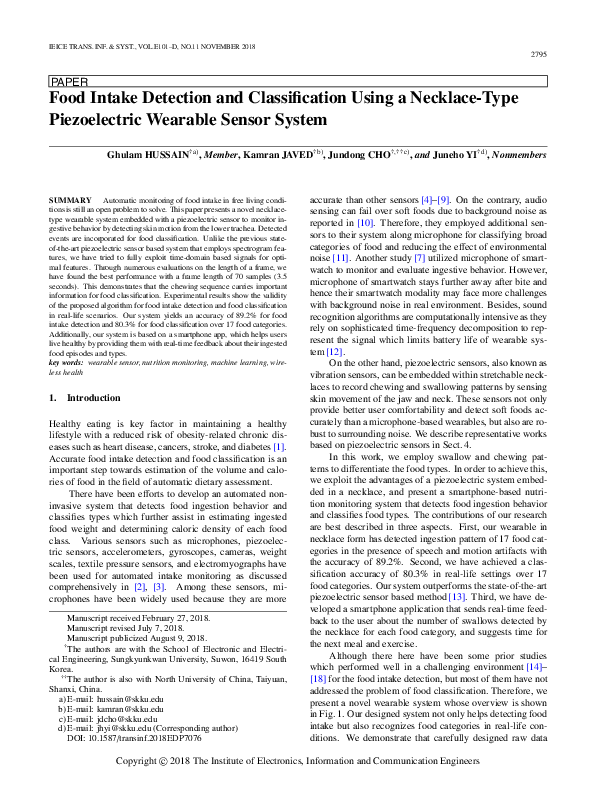 (PDF) Food Intake Detection and Classification Using a Necklace-Type Piezoelectric Wearable ...