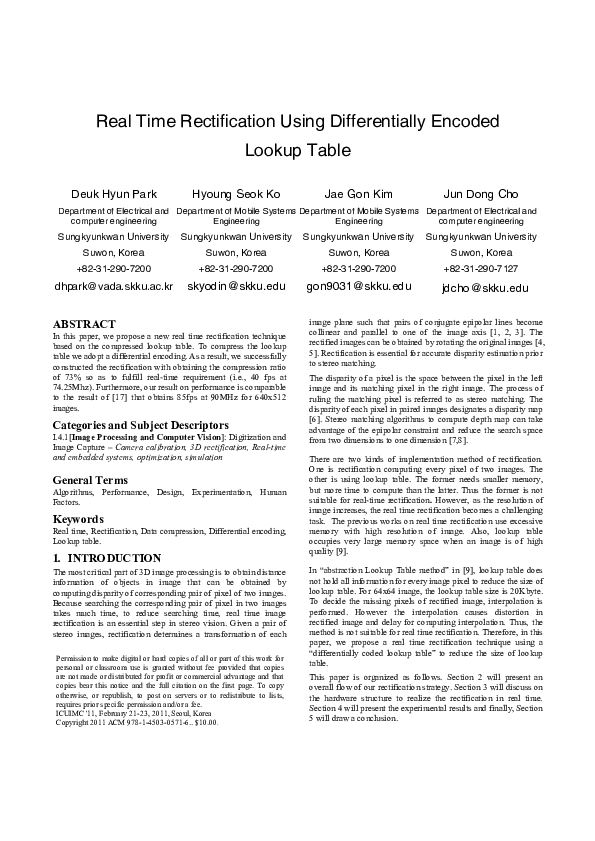 Pdf Real Time Rectification Using Differentially Encoded Lookup Table 