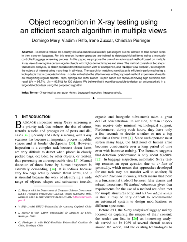 Pdf Object Recognition In X Ray Testing Using An Efficient Search Algorithm In Multiple Views