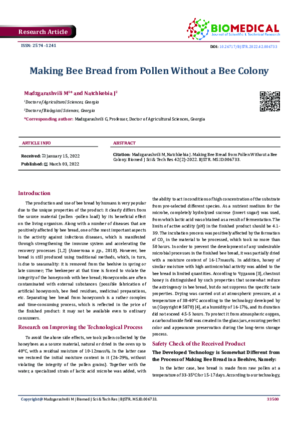 (PDF) Making Bee Bread from Pollen Without a Bee Colony