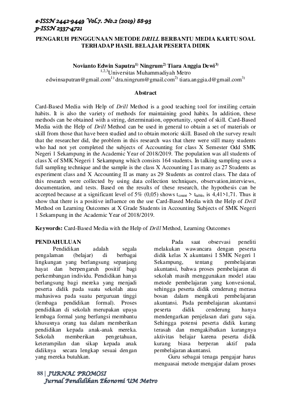 (PDF) Pengaruh Penggunaan Metode Drill Berbantu Media Kartu Soal ...