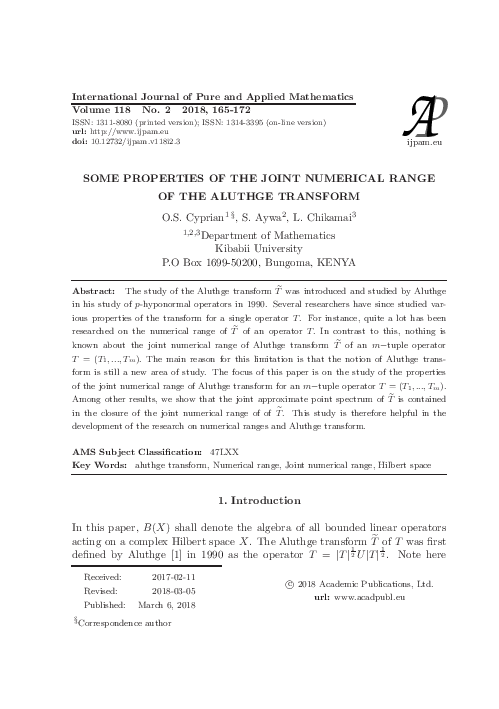 (PDF) Some Properties of the Joint Numerical Range of the Aluthge Transform