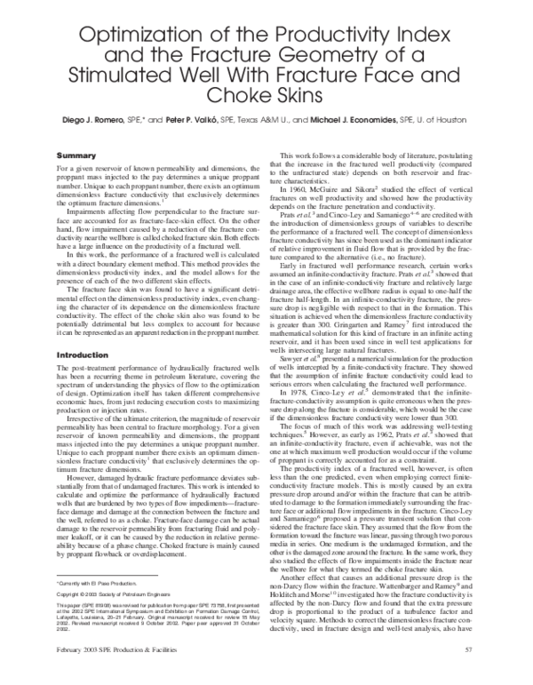 (PDF) Optimization of the Productivity Index and the Fracture Geometry of a Stimulated Well With ...