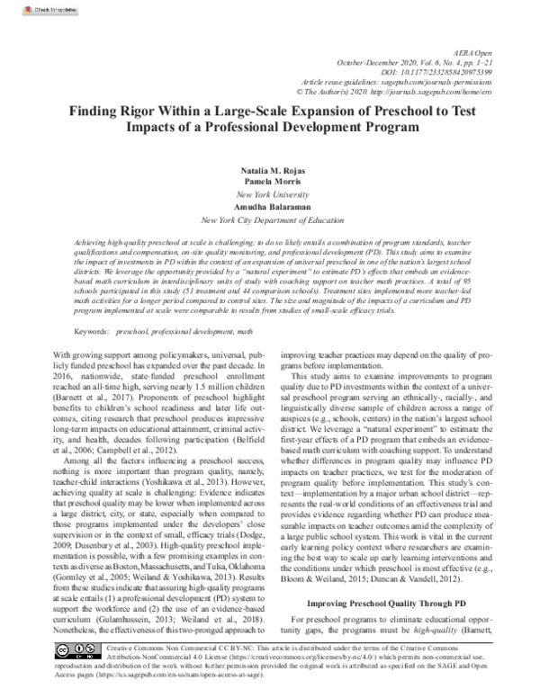 (PDF) Finding Rigor Within a Large-Scale Expansion of Preschool to Test ...