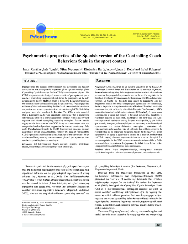 (PDF) Psychometric properties of the Spanish version of the Controlling Coach Behaviors Scale in ...