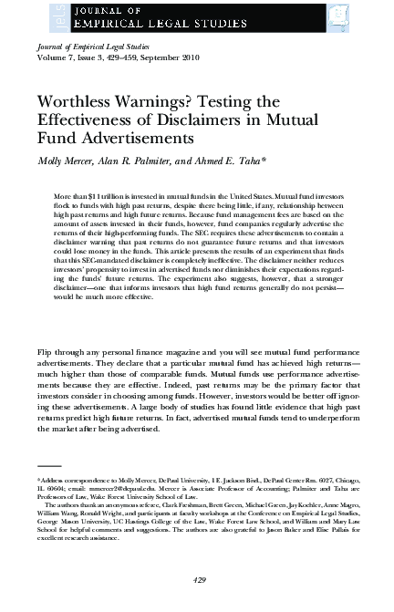 (PDF) Worthless Warnings? Testing the Effectiveness of Disclaimers in ...