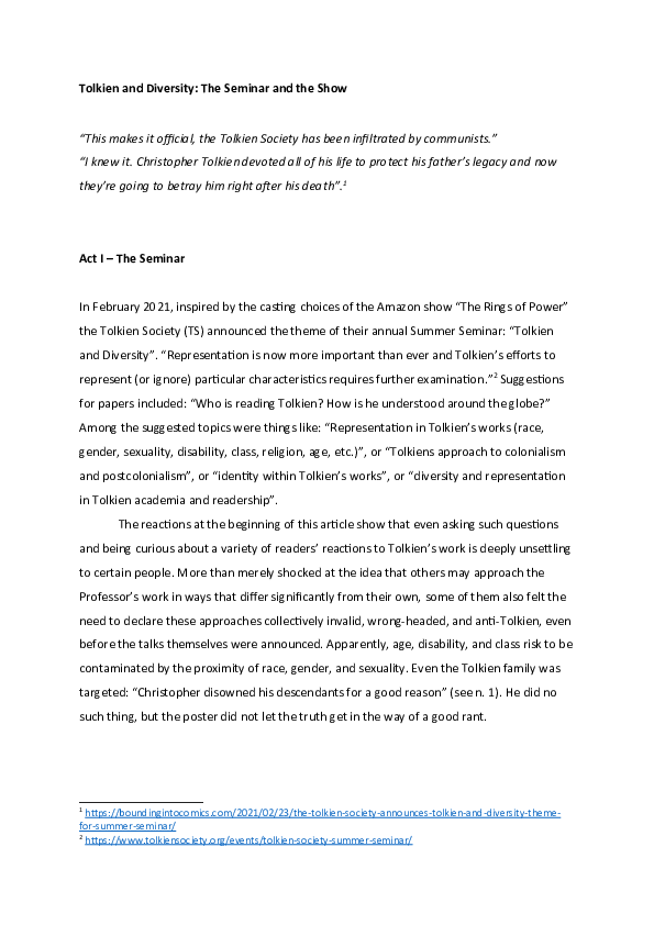 (DOC) Tolkien and Diversity: The Seminar and the Show