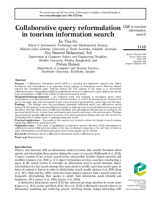 (PDF) Collaborative query reformulation in tourism information search