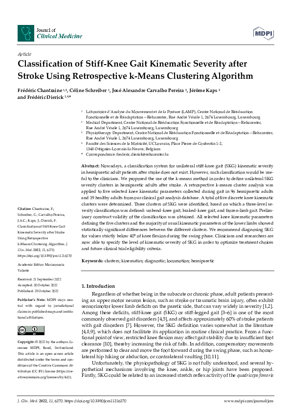 (PDF) Classification of Stiff-Knee Gait Kinematic Severity after Stroke Using Retrospective k ...