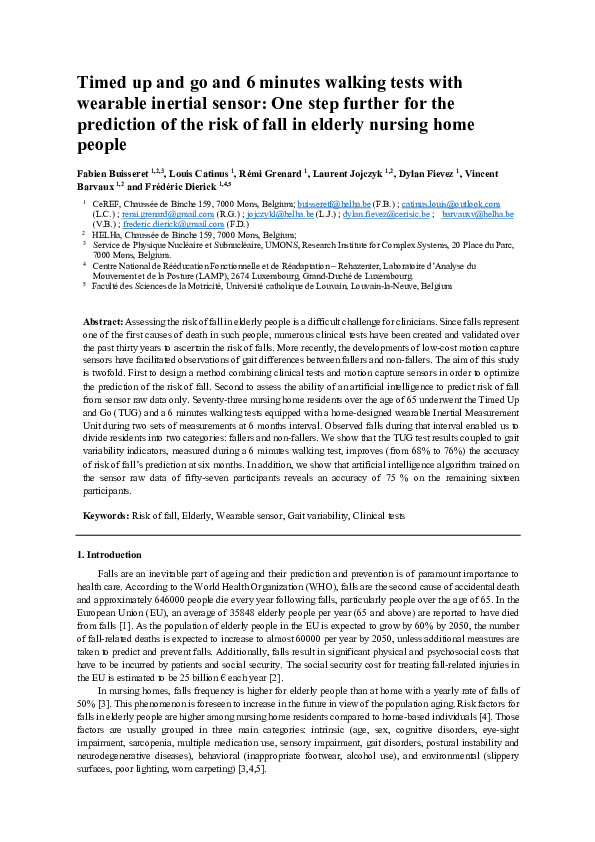 Pdf Timed Up And Go And 6 Minutes Walking Tests With Wearable Inertial Sensor One Step