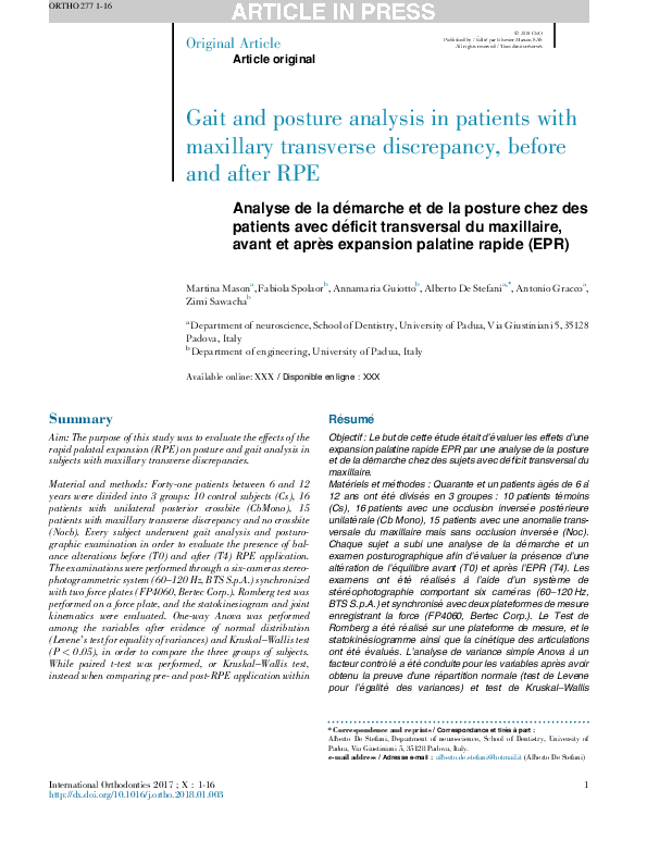 (PDF) Gait and posture analysis in patients with maxillary transverse ...