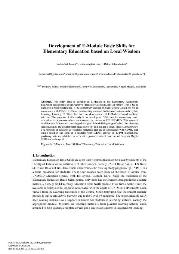 (PDF) E-Module Development for Elementary Education Utilizing Local Wisdom