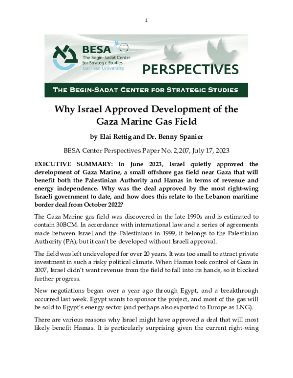 (PDF) Why Israel Approved Development of the Gaza Marine Gas Field