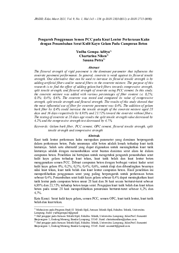 (PDF) Pengaruh Penggunaan Semen PCC pada Kuat Lentur Perkerasan Kaku dengan Penambahan Serat ...