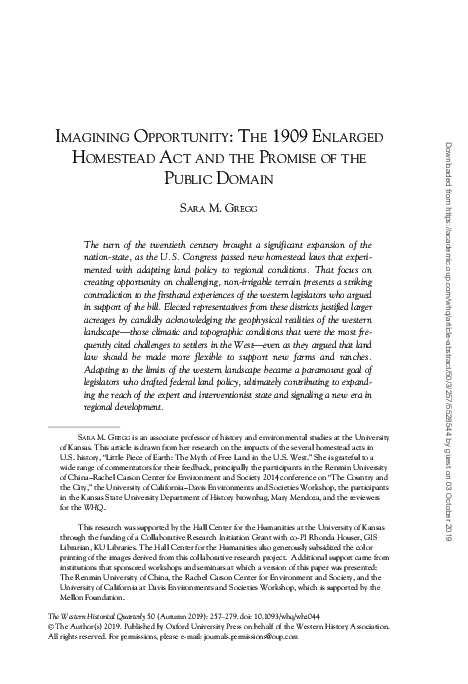(PDF) IMAGINING OPPORTUNITY: THE 1909 ENLARGED HOMESTEAD ACT AND THE ...