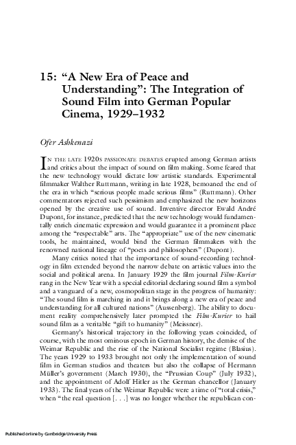 (PDF) “A New Era of Peace and Understanding”: The Integration of Sound ...