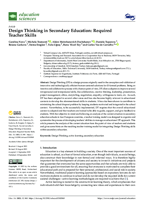 (PDF) Design Thinking in Secondary Education: Required Teacher Skills