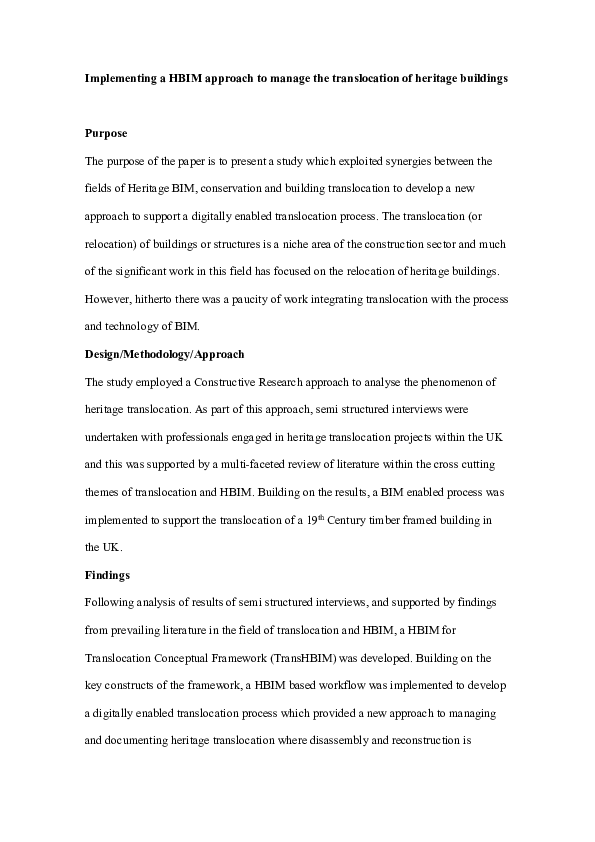 (PDF) Implementing a HBIM approach to manage the translocation of ...