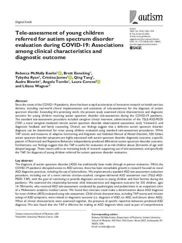 (PDF) Tele-assessment of young children referred for autism spectrum ...