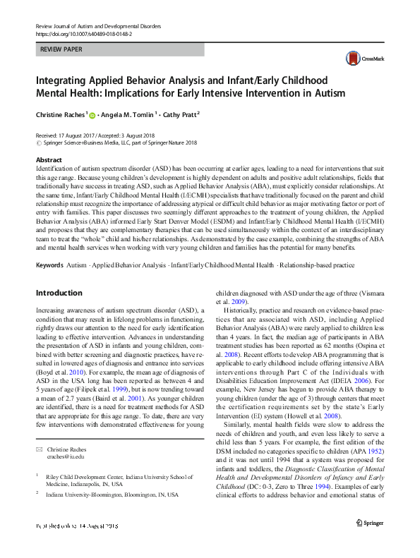 (PDF) Integrating Applied Behavior Analysis and Infant/Early Childhood Mental Health ...