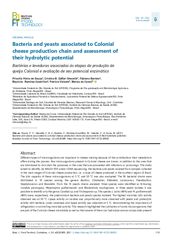 (PDF) Bacteria and yeasts associated to Colonial cheese production ...