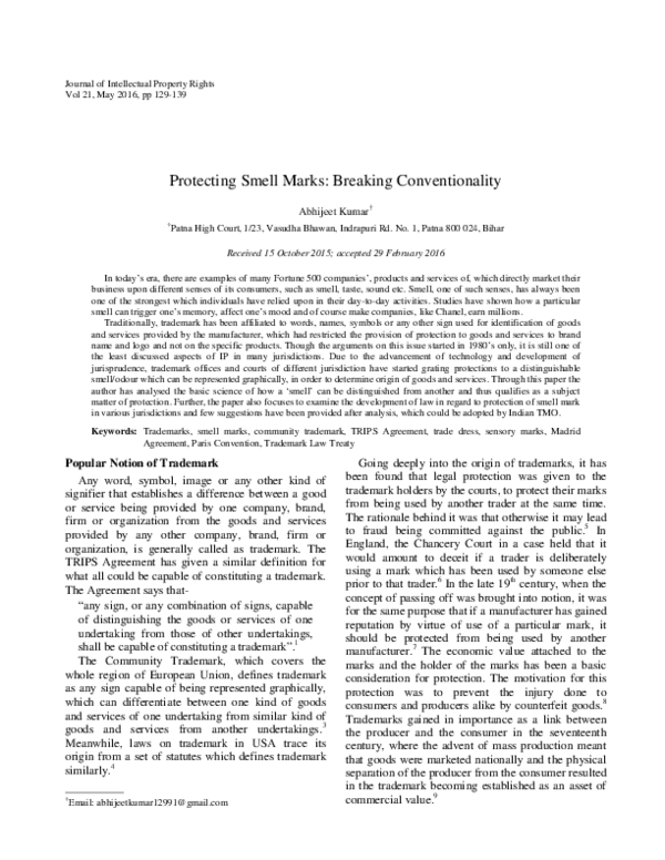 (PDF) Protecting Smell Marks: Breaking Conventionality