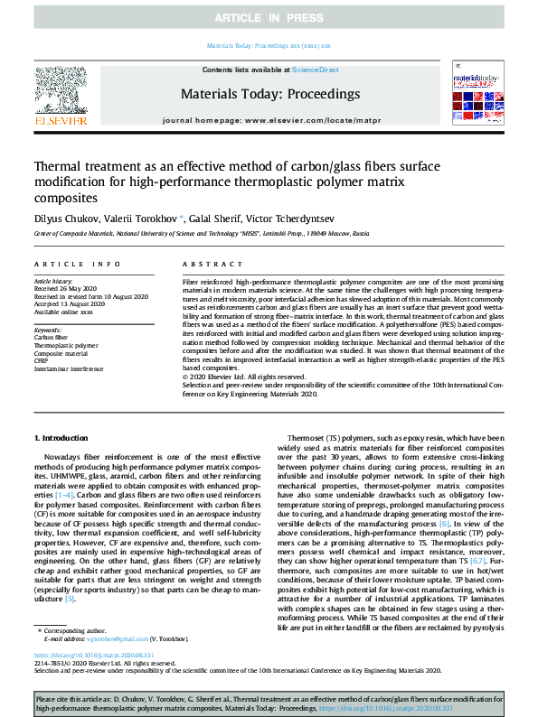 (PDF) Thermal treatment as an effective method of carbon/glass fibers ...
