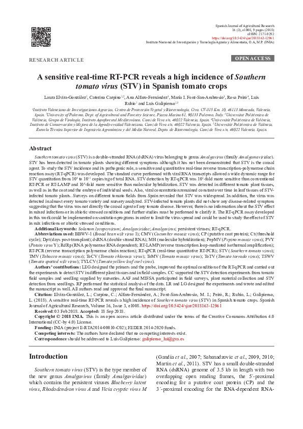 (PDF) A sensitive real-time RT-PCR reveals a high incidence of Southern ... (PDF) A sensitive real-time RT-PCR reveals a high incidence of Southern ...