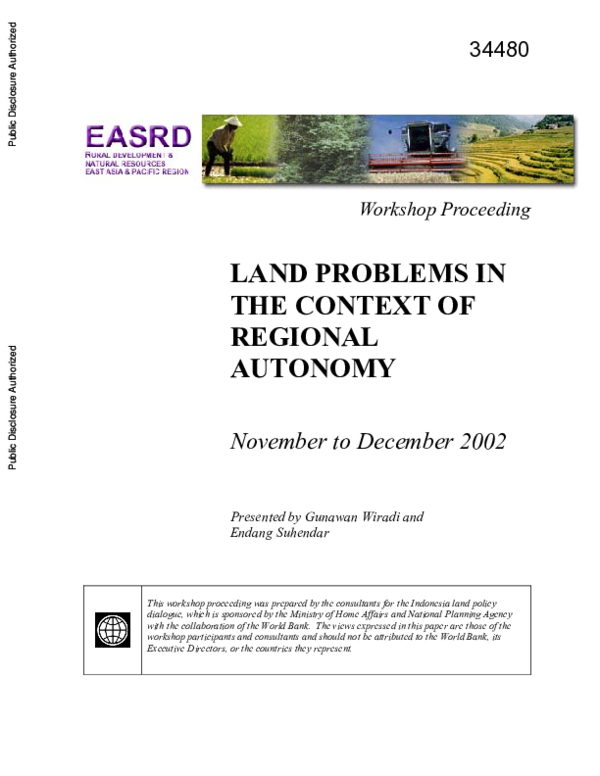 (PDF) Land problems in the context of regional autonomy : Workshop ...
