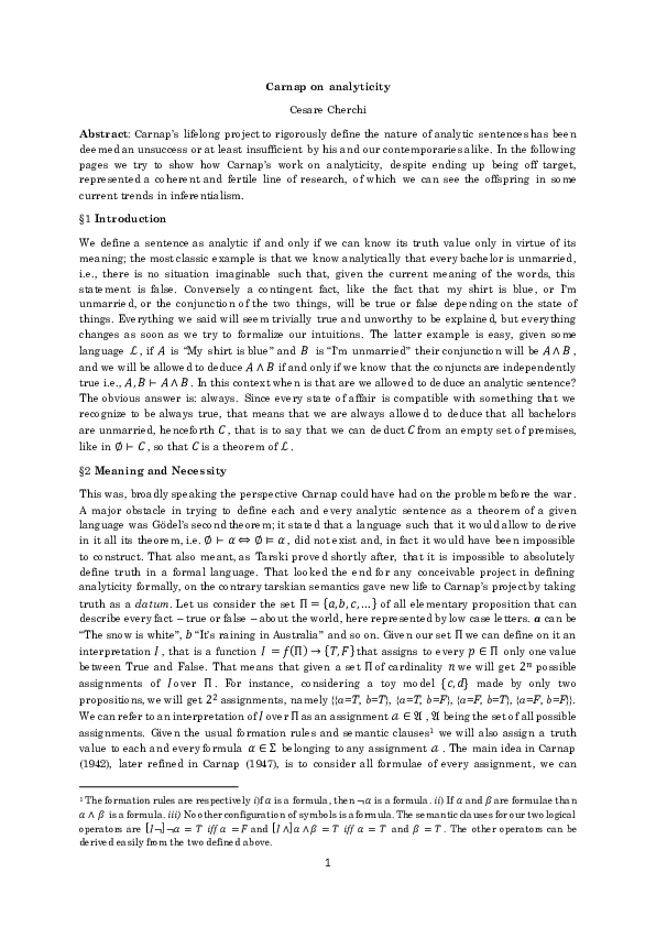 (PDF) Carnap on analyticity