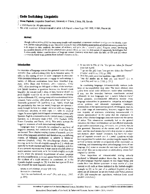 (PDF) Code Switching: Linguistic