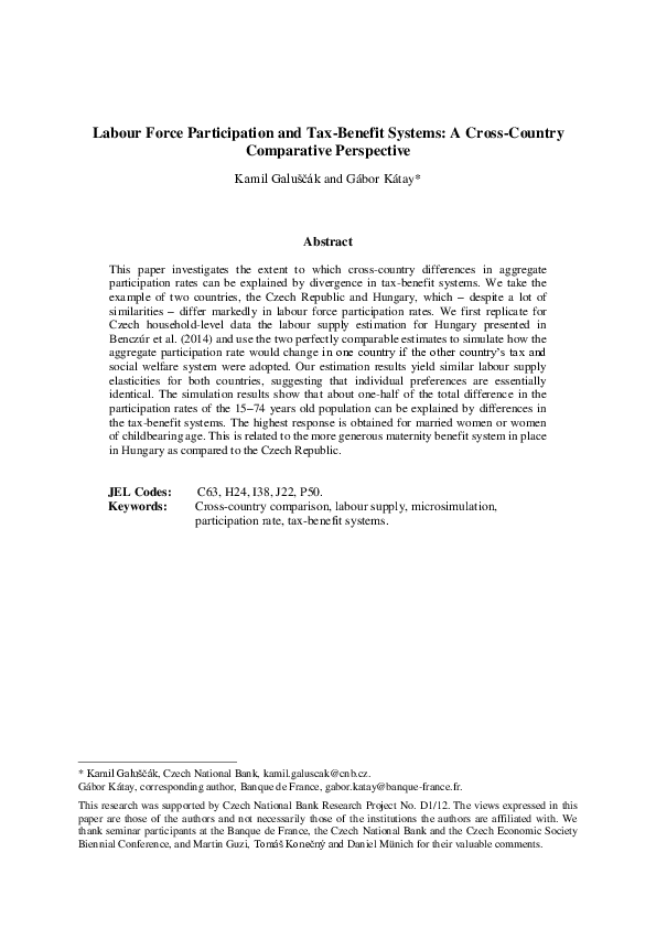 (PDF) Labour Force Participation and Tax-Benefit Systems: A Cross ...