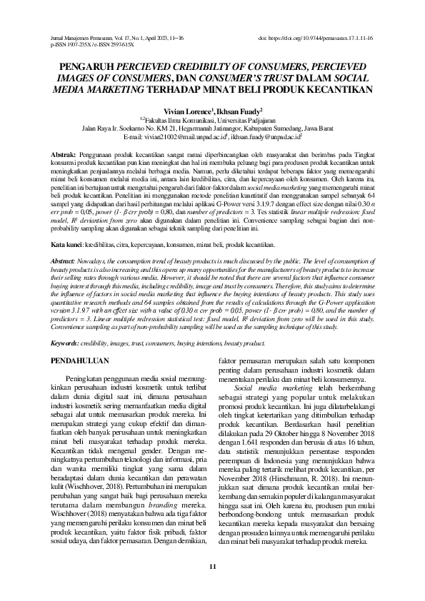 (PDF) Pengaruh Percieved Credibilty of Consumers, Percieved Images of Consumers, Dan Consumer’s ...