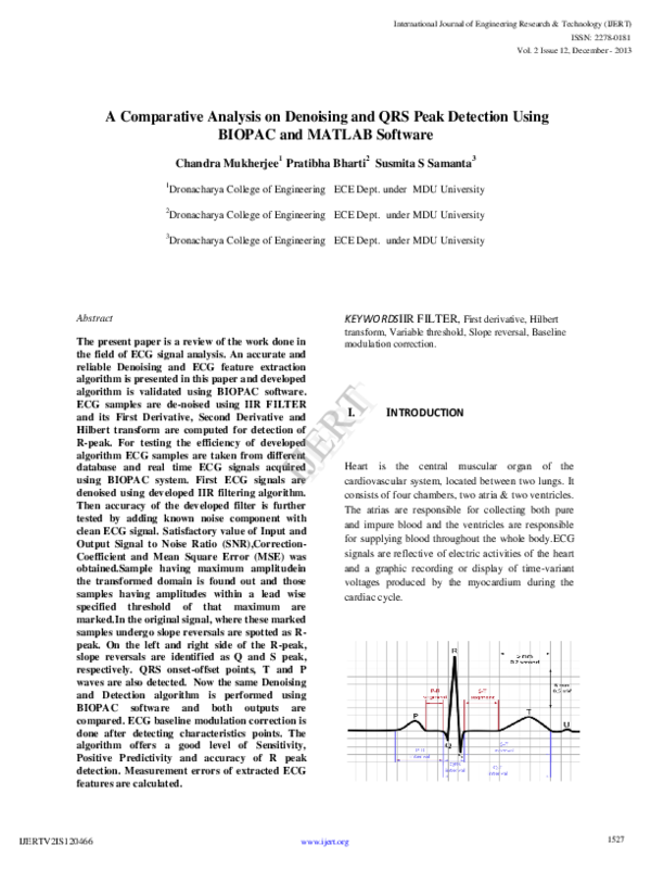 (PDF) A Comparative Analysis on Denoising and QRS Peak Detection Using ...