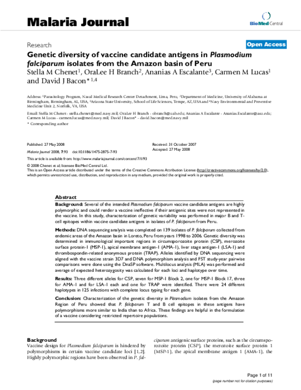 (PDF) Malaria Journal BioMed Central