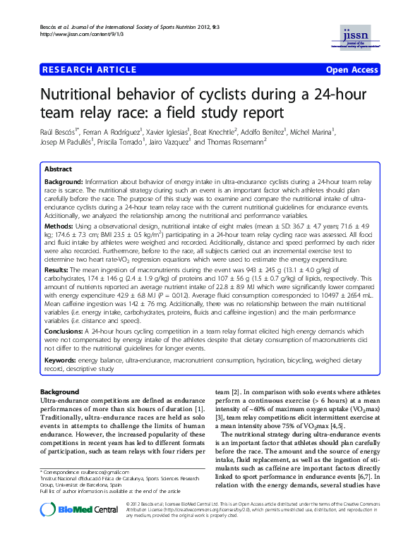 (PDF) Nutritional behavior of cyclists during a 24-hour team relay race ...