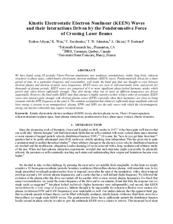 (PDF) Kinetic Electrostatic Electron Nonlinear (KEEN) Waves and their Interactions Driven by the ...