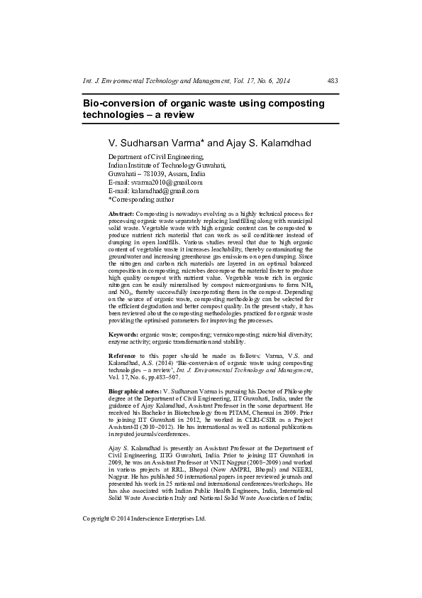 (PDF) Bio-conversion of organic waste using composting technologies - a review