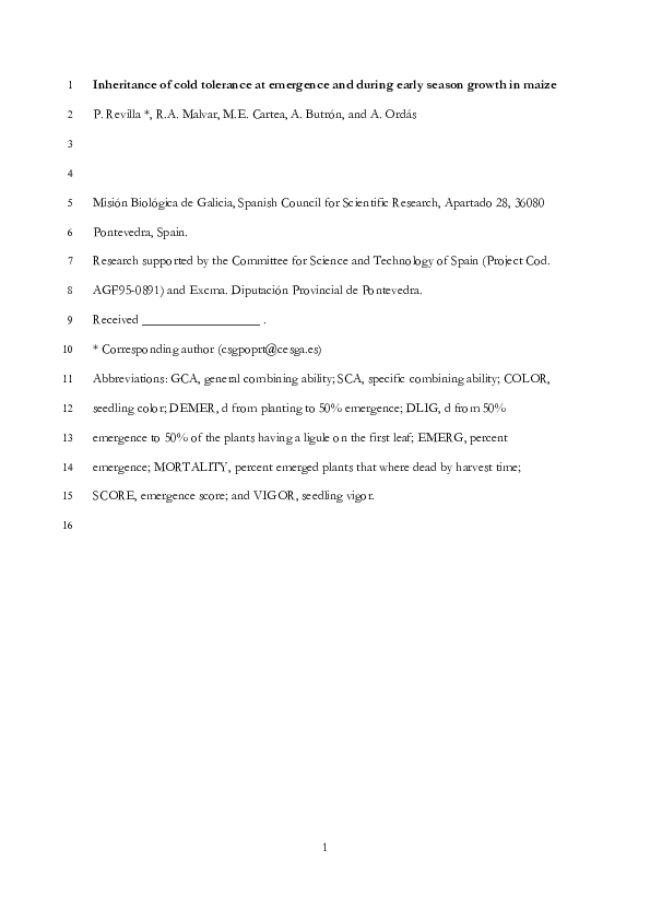 (PDF) Inheritance of Cold Tolerance at Emergence and during Early ...