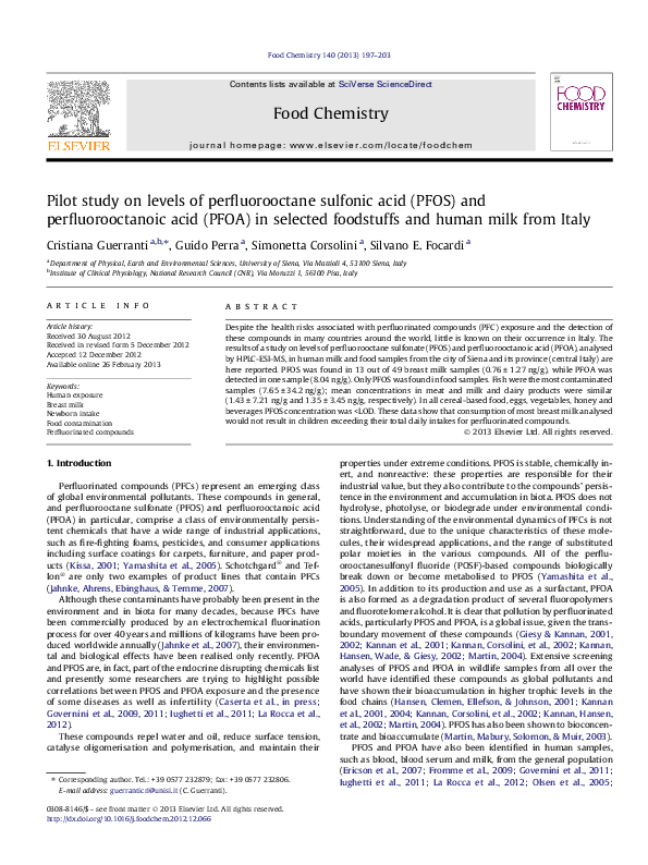 (PDF) Pilot study on levels of perfluorooctane sulfonic acid (PFOS) and ...