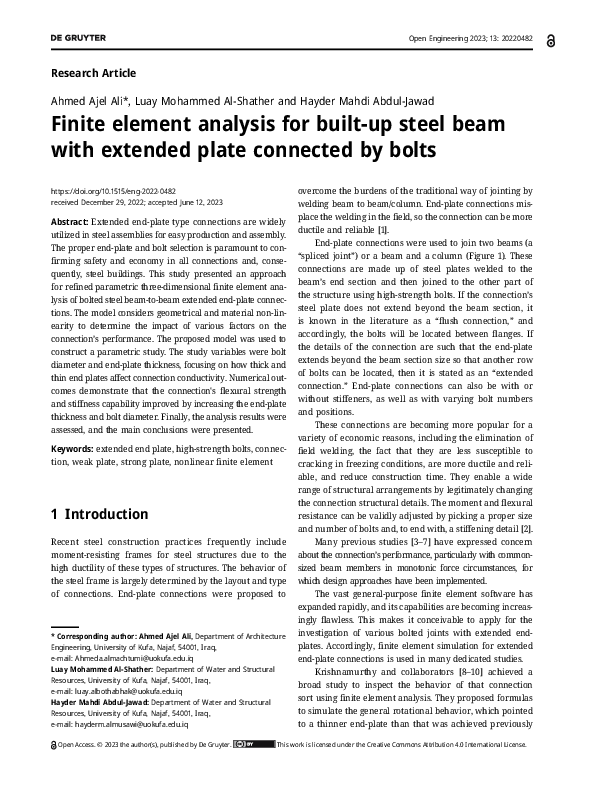 (PDF) Finite element analysis for built-up steel beam with extended plate connected by bolts