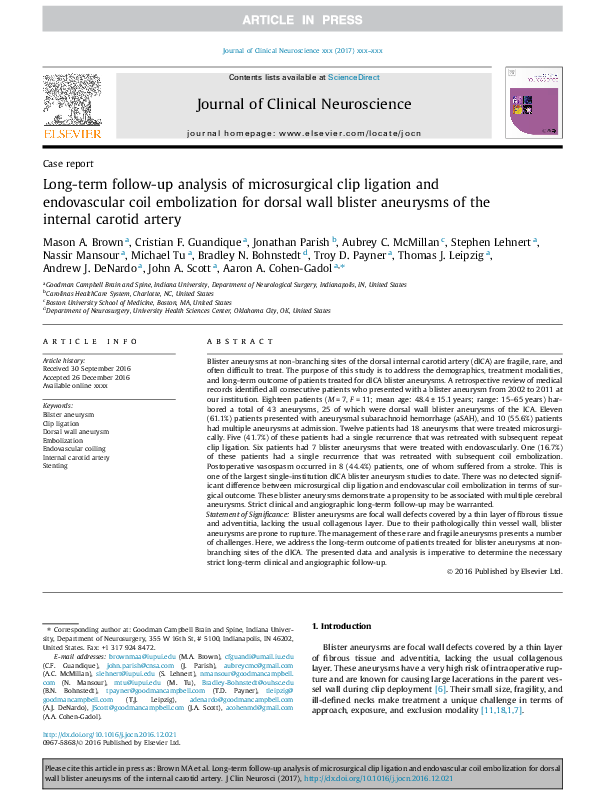 (PDF) Long-term follow-up analysis of microsurgical clip ligation and ...