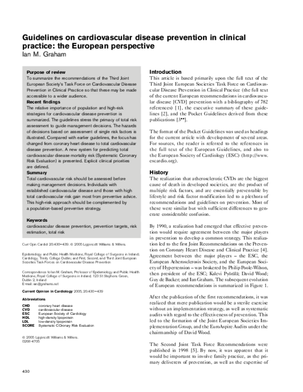 (PDF) Guidelines on cardiovascular disease prevention in clinical ...