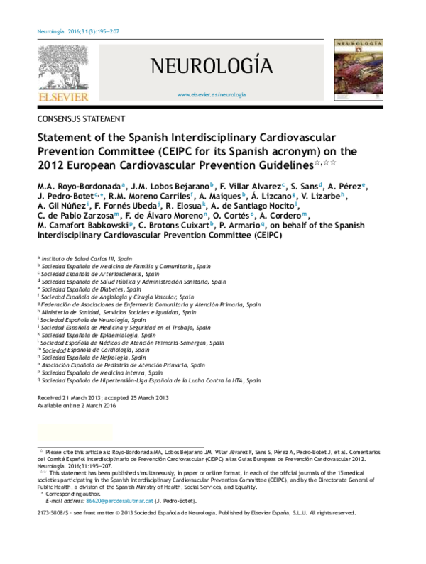 (PDF) Statement of the Spanish Interdisciplinary Cardiovascular ...