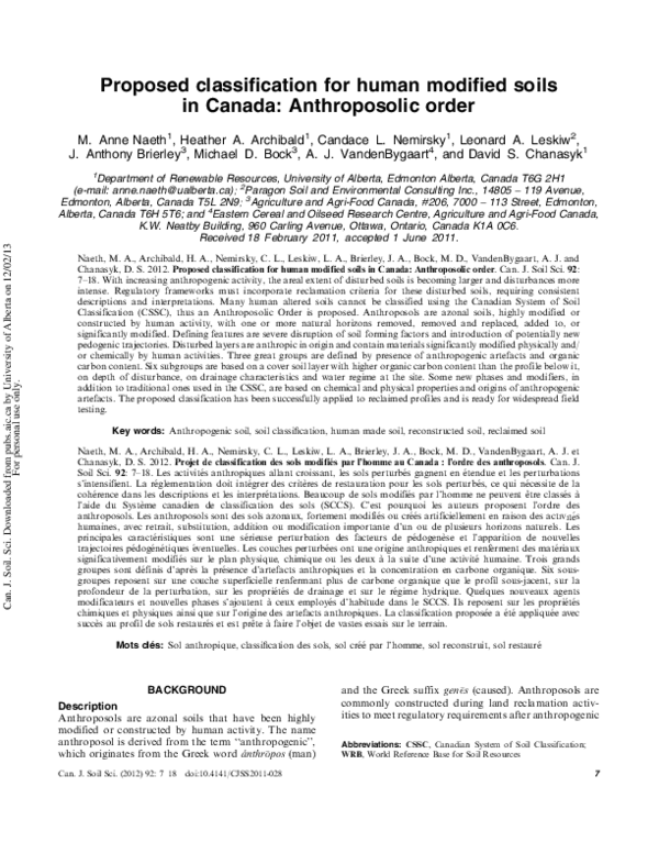(PDF) Proposed classification for human modified soils in Canada ...