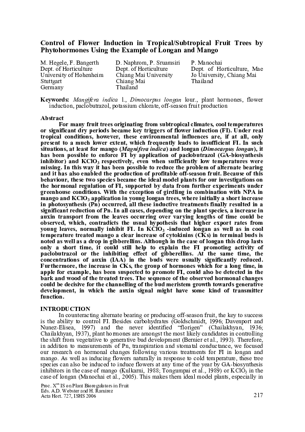 (PDF) Control of Flower Induction in Tropical/Subtropical Fruit Trees ...