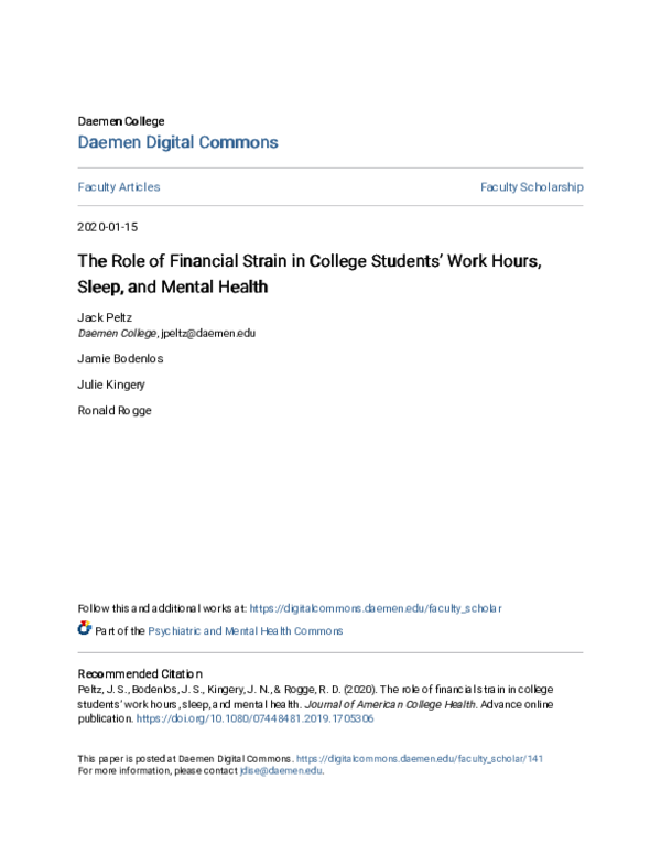 (PDF) The role of financial strain in college students’ work hours ...